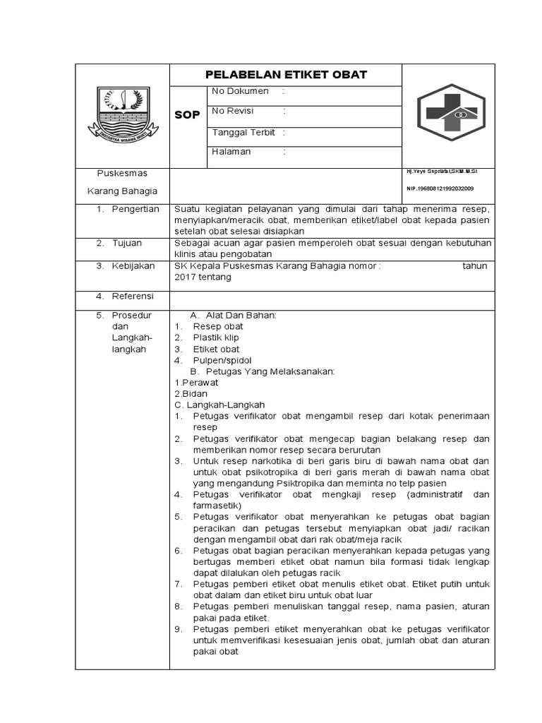 Sop Pelabelan Etiket Obat Revisi | PDF