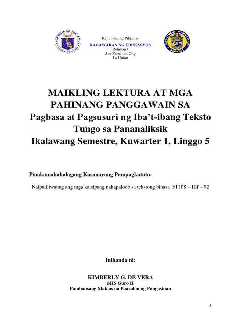 Pagbasa Activity-Sheet Linggo-5 | PDF