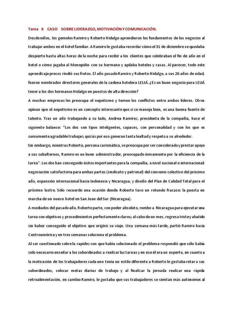 Actividad 6 Caso Liderazgo y Motivación | PDF