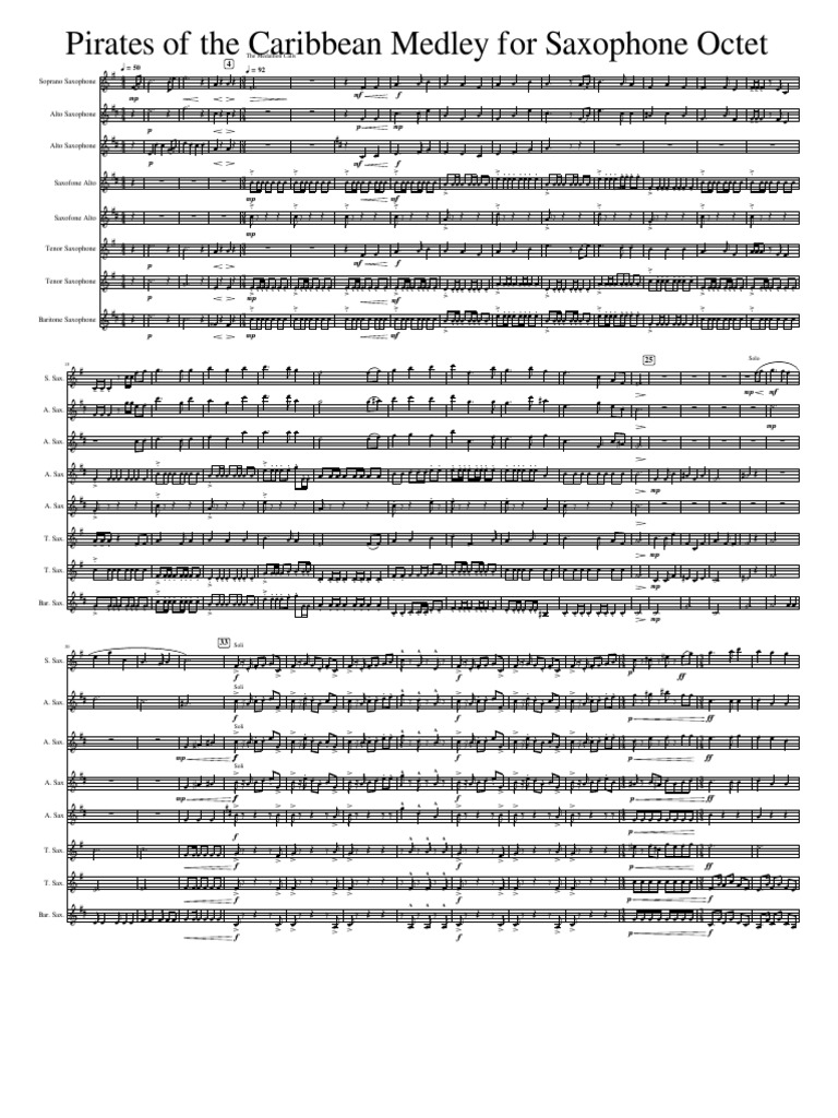 Pirates of The Caribbean Medley-Partitura e Partes+ | PDF | Saxophone ...