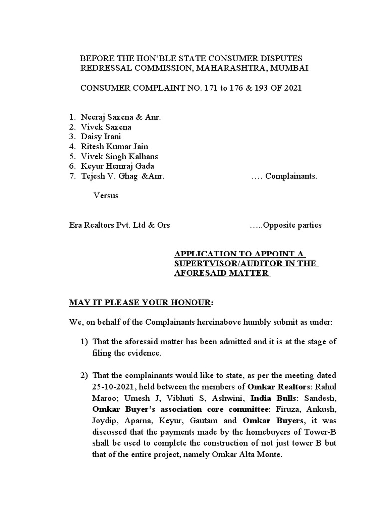 Application To Appoint A Supervisor in Omkar (FINAL) | PDF | Law