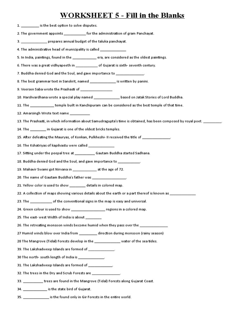 Fill Ups Worksheet 6th | PDF