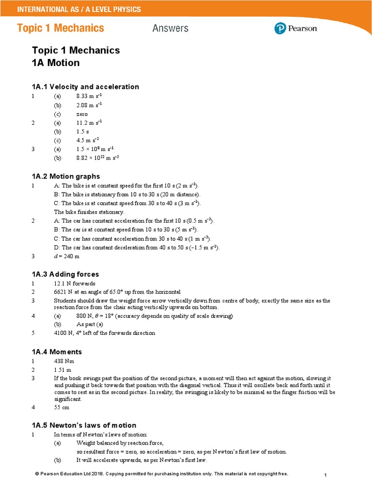IAS Physics SB1 Answers | PDF | Momentum | Force