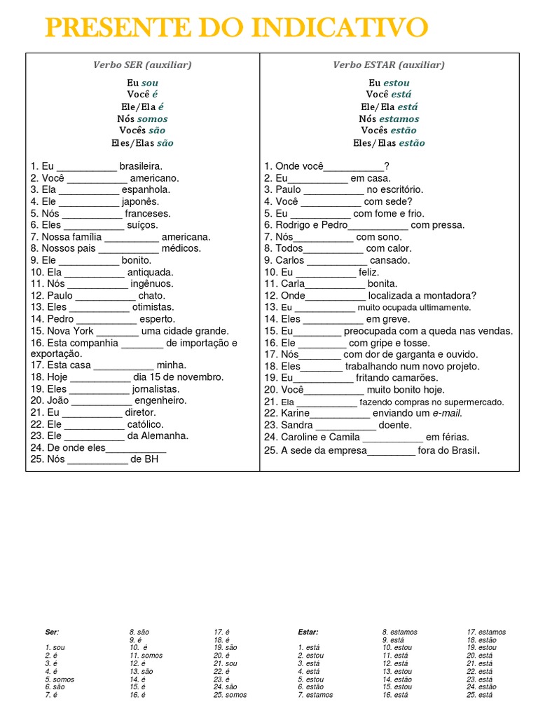 Presente Do Indicativo - Exercícios Com Resposta | PDF