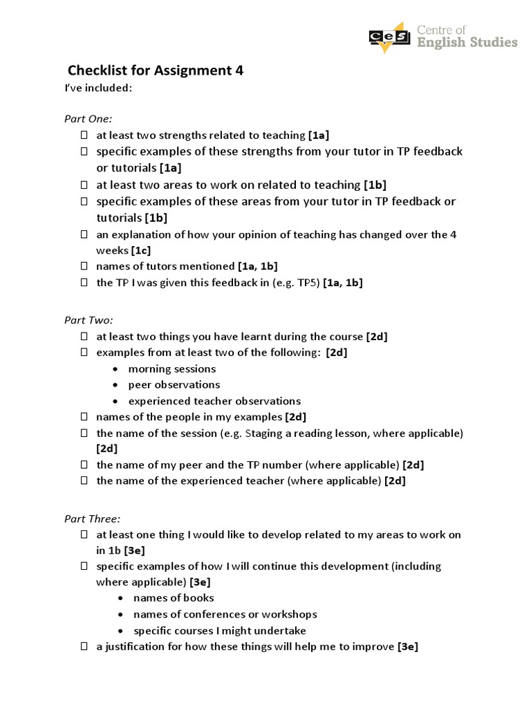 Checklist For Assignment 4 PDF | PDF | Career & Growth | Computers