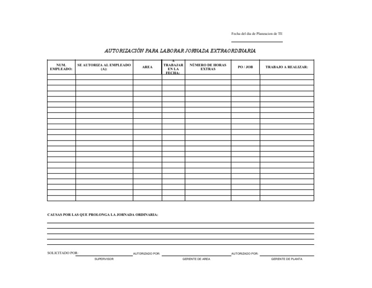 Formato de Tiempo Extra 2023 | PDF