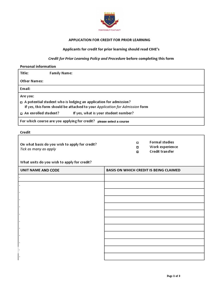 CIHE - Credit Transfer Form | PDF