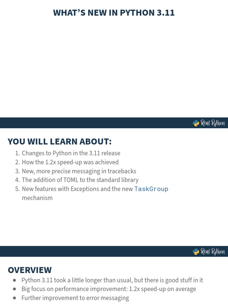 Python 3.11: Key Features & Improvements | PDF | Python (Programming Language) | Library (Computing)