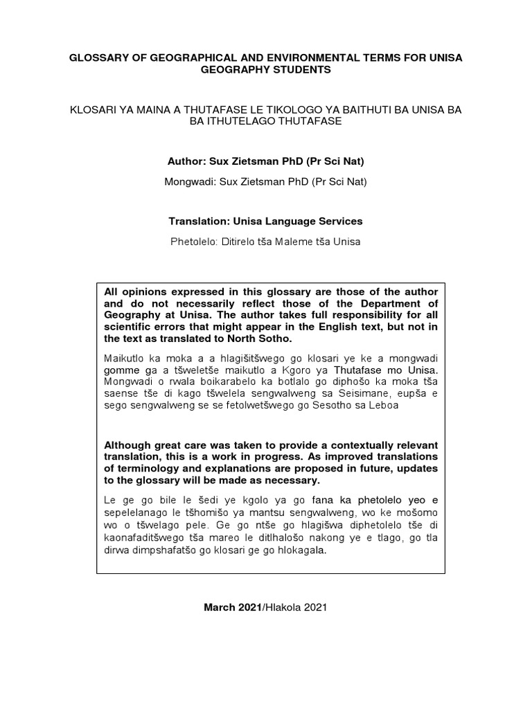 GEOGRAPHY GLOSSARY English - N-Sotho 20210316 PDF | PDF | Agriculture ...