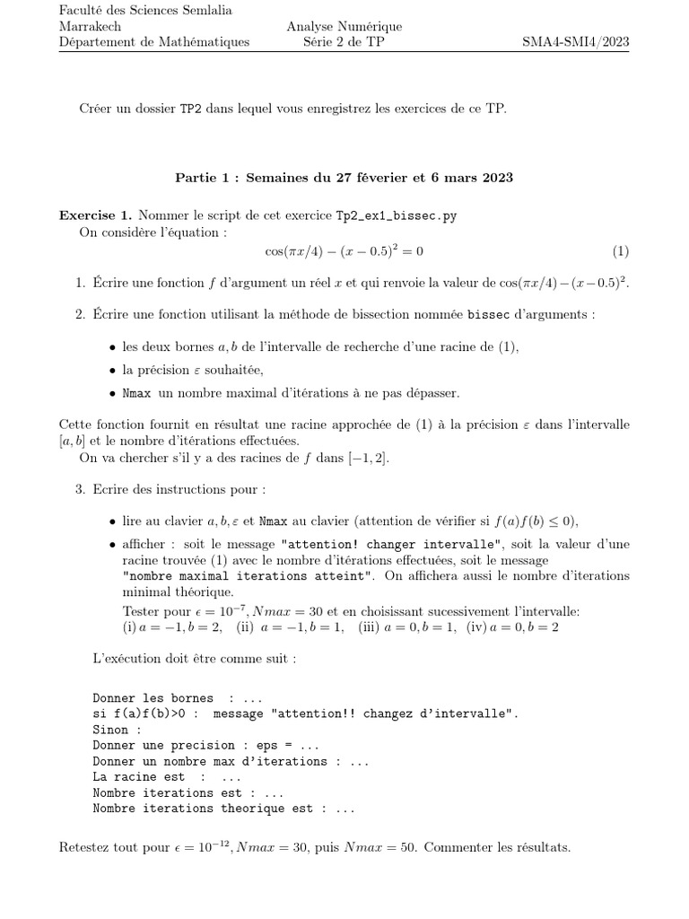 TP Serie2 SMIA-S4-2023 | Download Free PDF | Analyse numérique | Algorithmes