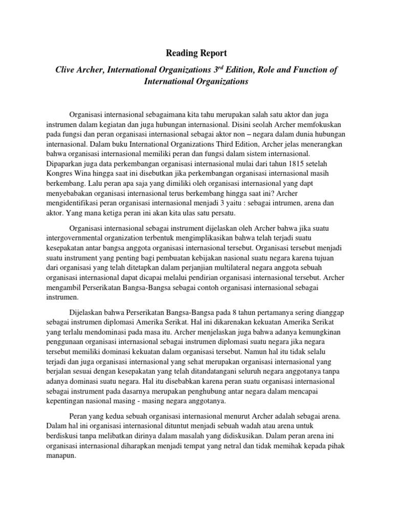 M. Yusuf - 120105101 - Reading Report 3 - Organisasi Internasional.pdf | PDF