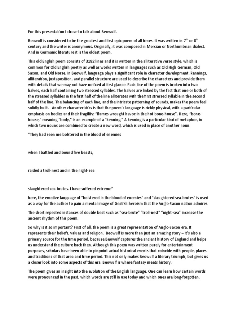 Beowulf | PDF | Grammatical Gender | Poetry