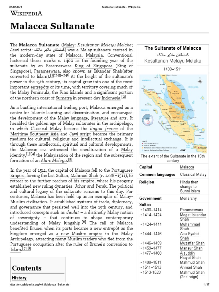 Malacca Sultanate | PDF | Malaysia