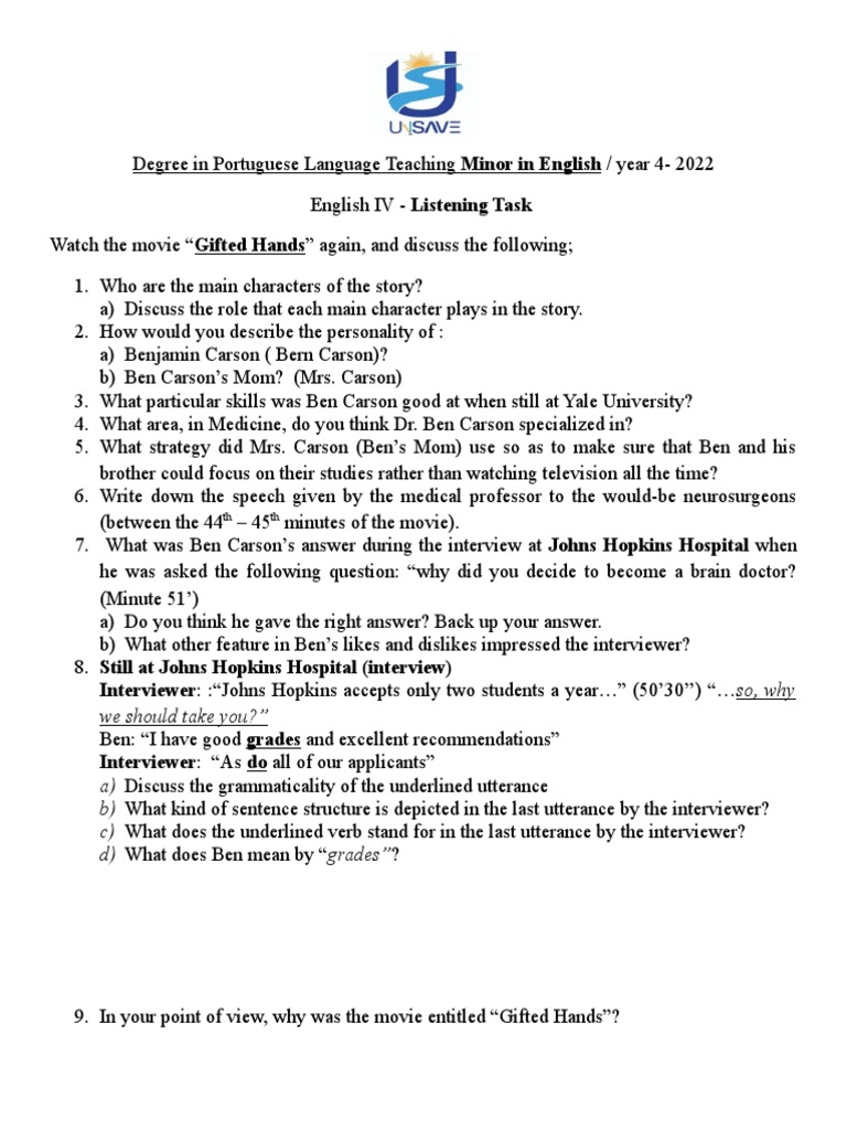 Gifted Hands Task 2022 | PDF | Ben Carson | English Language Gifted Hands Task 2022 | PDF | Ben Carson | English Language