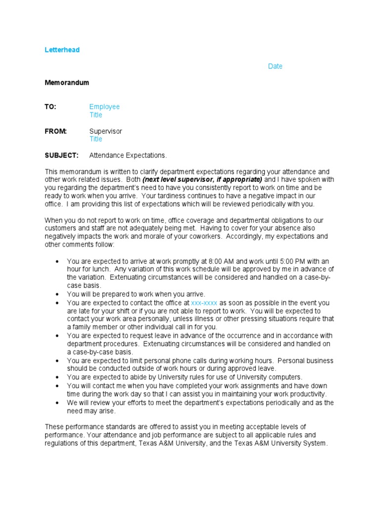 Expectation Memo Attendance | PDF | Business