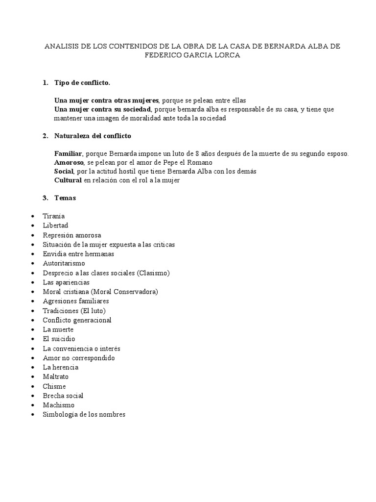 Analisis de Los Contenidos de La Obra de La Casa de Bernarda Alba | PDF ...