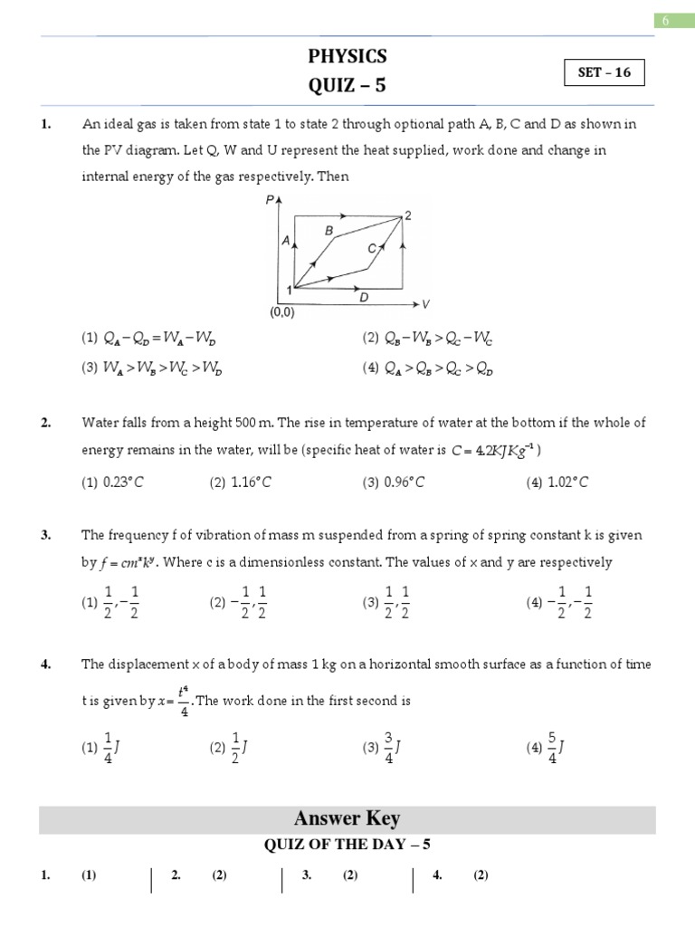 Set 16 Quiz 5 Physics Quiz Vidyapeeth Gulhan Jha Sir & MR Sir Vikash | PDF