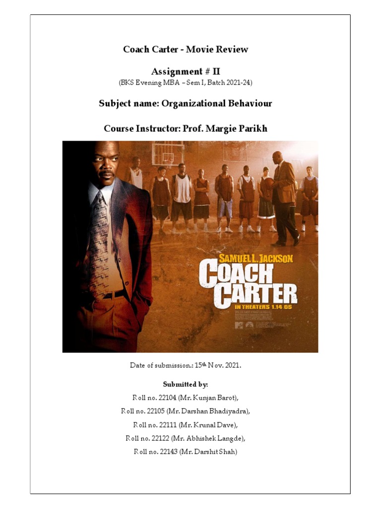 Assignment II - Coach Carter Movie Review | PDF | Motivational | Motivation