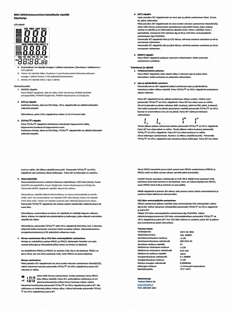 Käyttöohje 8052 FIN SWE | PDF
