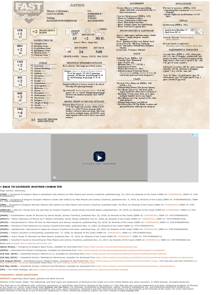 Fast Character D&D Character Maker Tiefling Warlock 3 (Hexblade) PDF ...