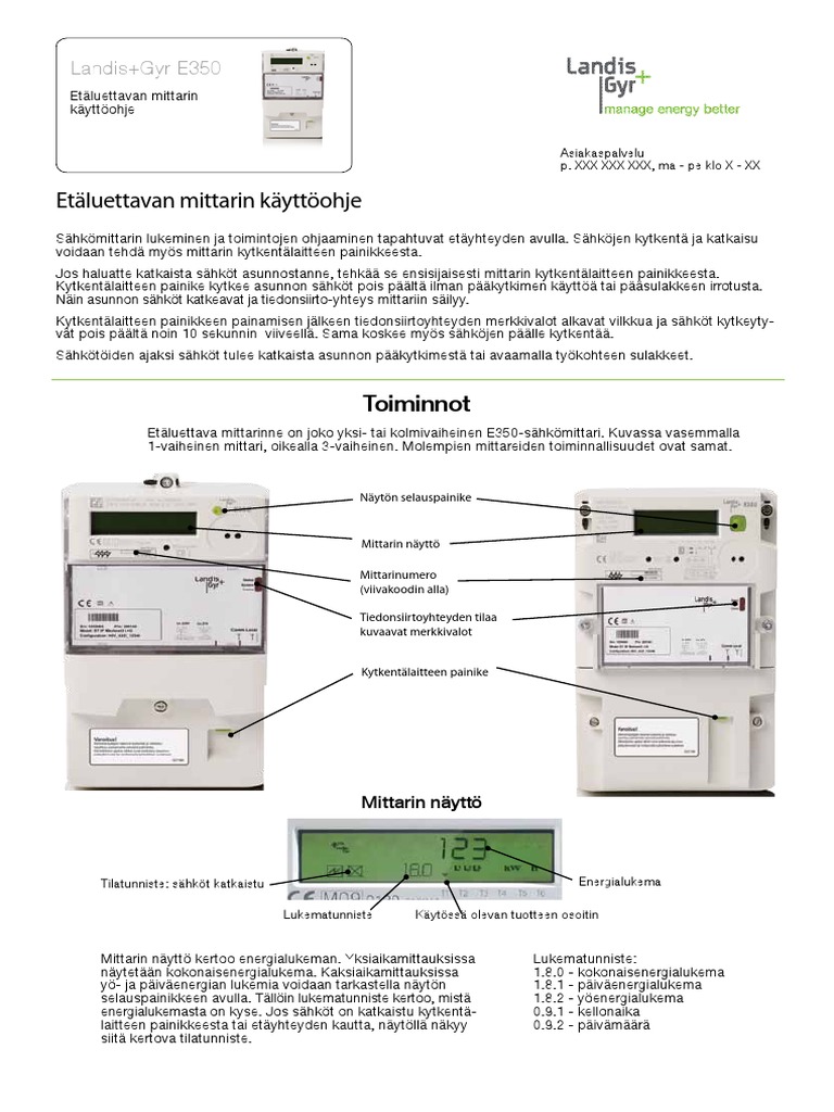E350 Mittarin Luentaohje | PDF