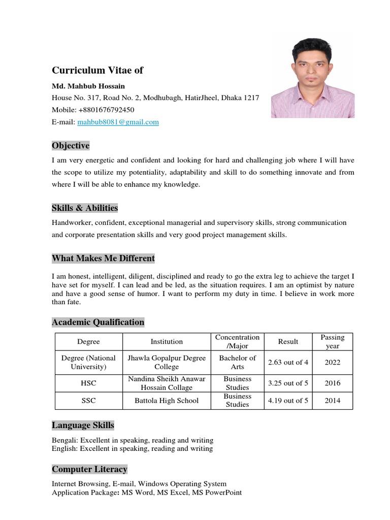 CV of Mahbub PDF | PDF | Communication