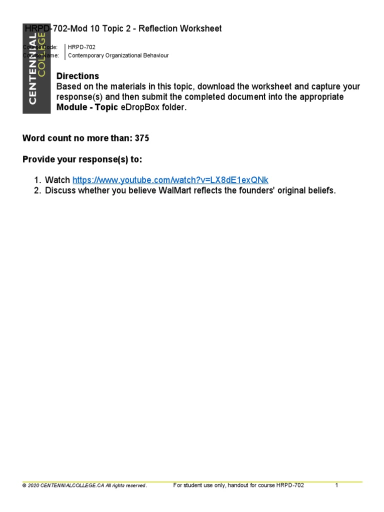 HRPD-702-Mod 10 Topic 2 - Reflection Worksheet | PDF