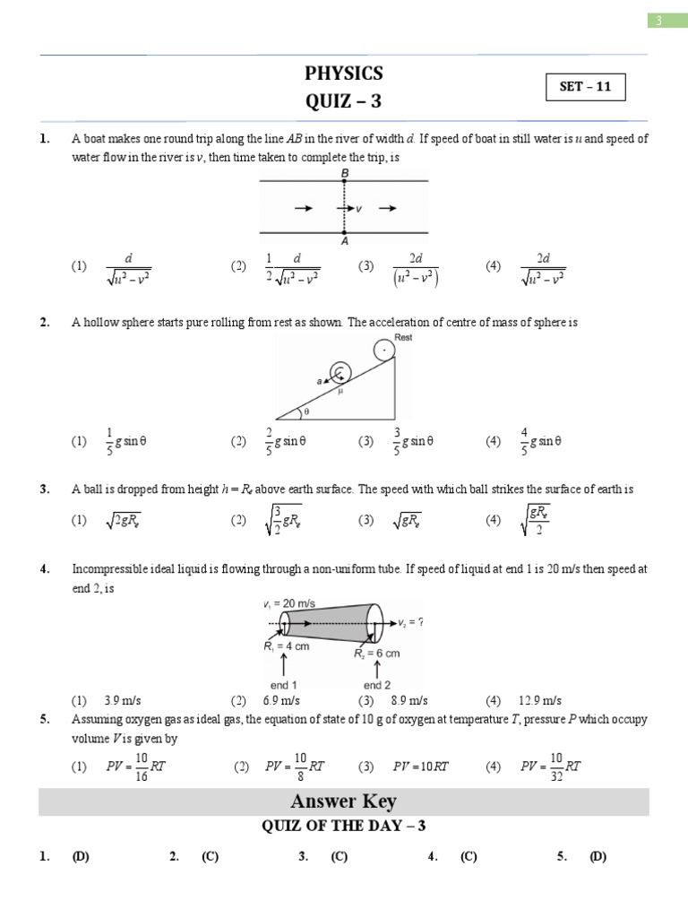 Set 11 Quiz 3 Physics Quiz Vidyapeeth Gulhan Jha Sir & MR Sir Kazim | PDF | Gases | Liquids