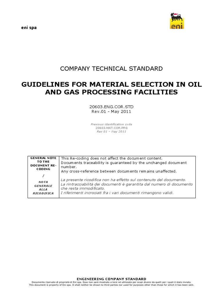 20603E01, Guidelines For Material Selection in O&G Processing Facilities - Jan 2011 PDF | PDF ...