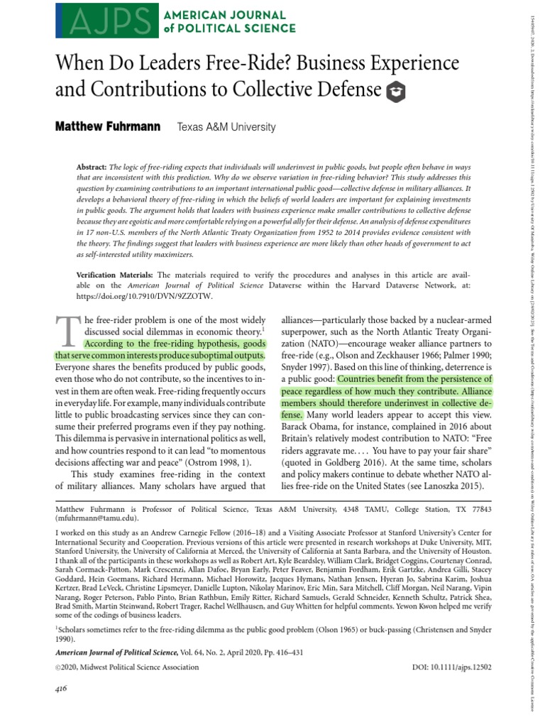 When Do Leaders Free Ride - Business Experience and Contributions To ...