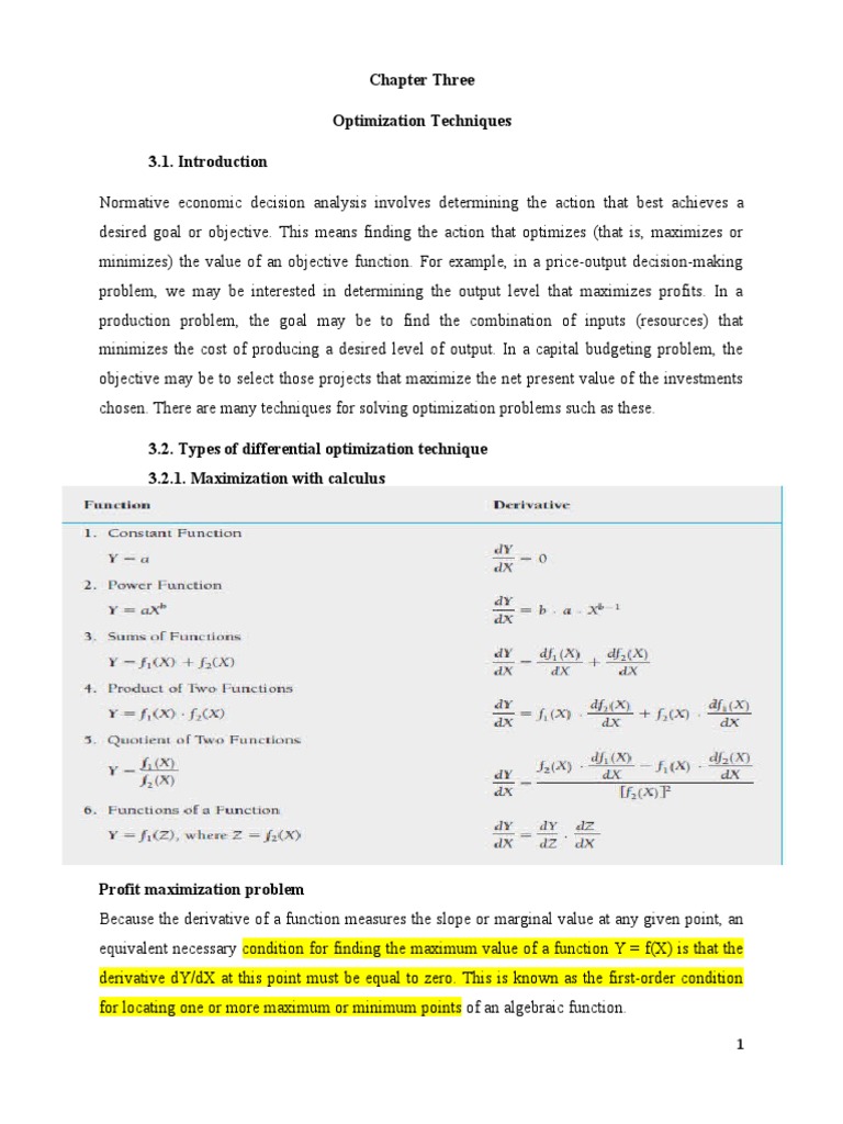 Chapter Three Optimization Techniques | PDF