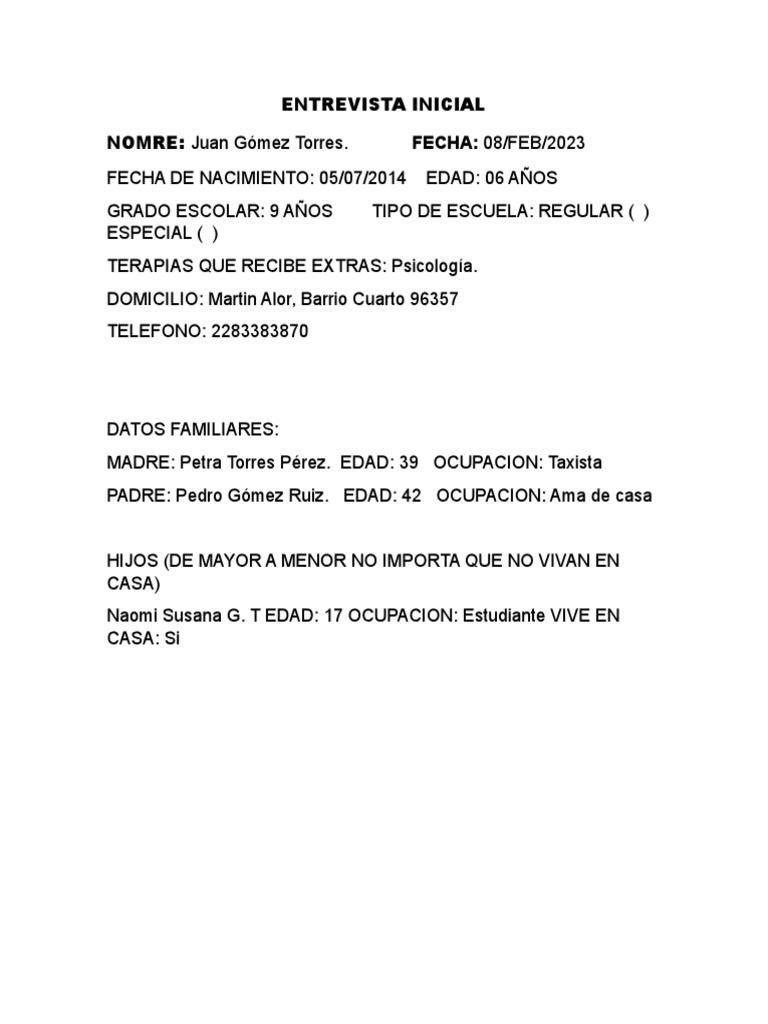 Entrevista Inicial | PDF