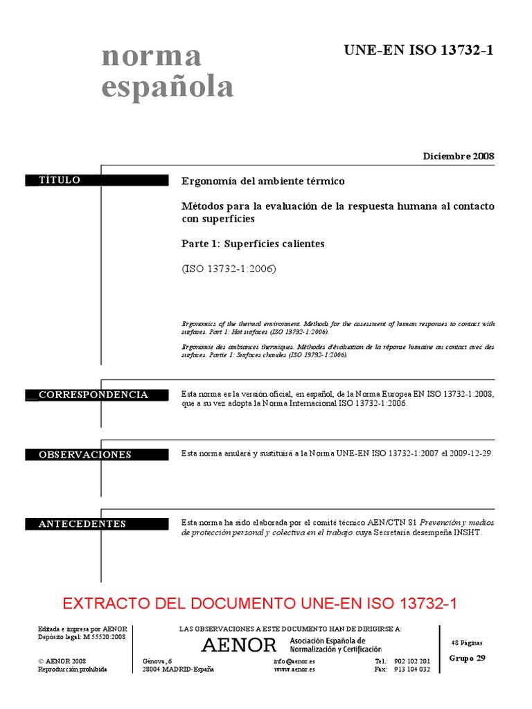 (Ex) Une-En Iso 13732-1 2008 | PDF | Quemar | Temperatura