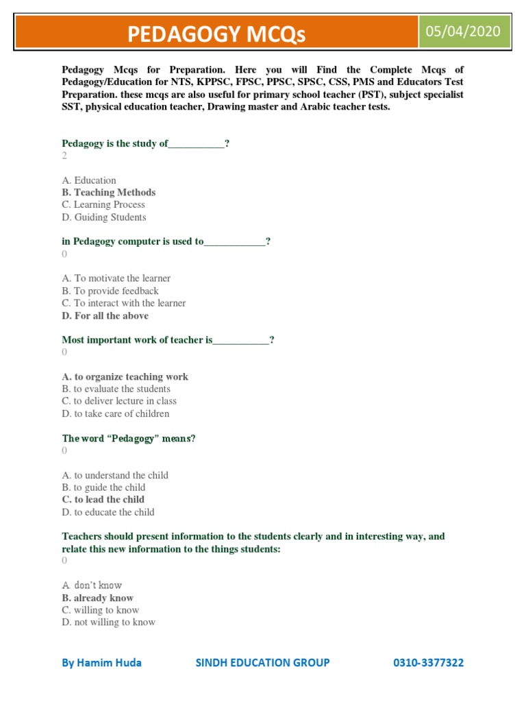 Pedagogy MCQs for Teacher Exam Preparation: A Comprehensive Collection ... Pedagogy MCQs for Teacher Exam Preparation: A Comprehensive Collection ...