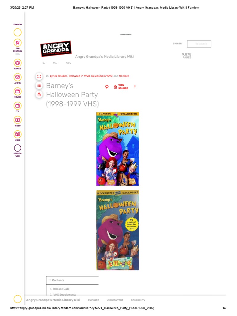 Barney's Halloween Party (1998-1999 VHS) - Angry Grandpa's Media ...