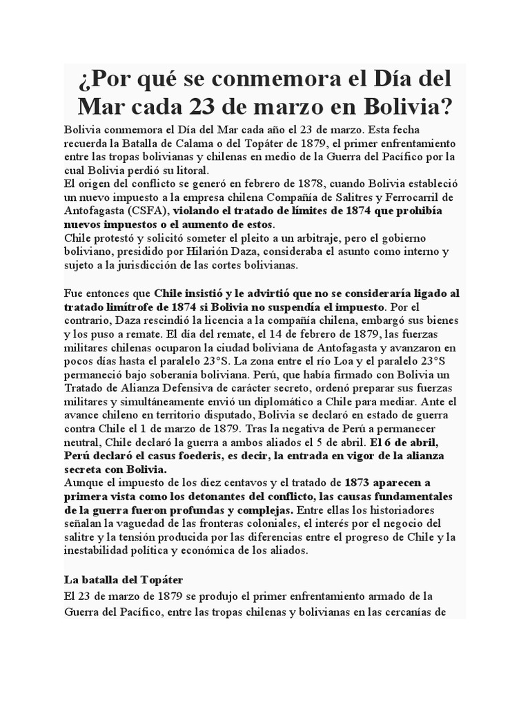 Por Qué Se Conmemora El Día Del Mar Cada 23 de Marzo en Bolivia | PDF ...