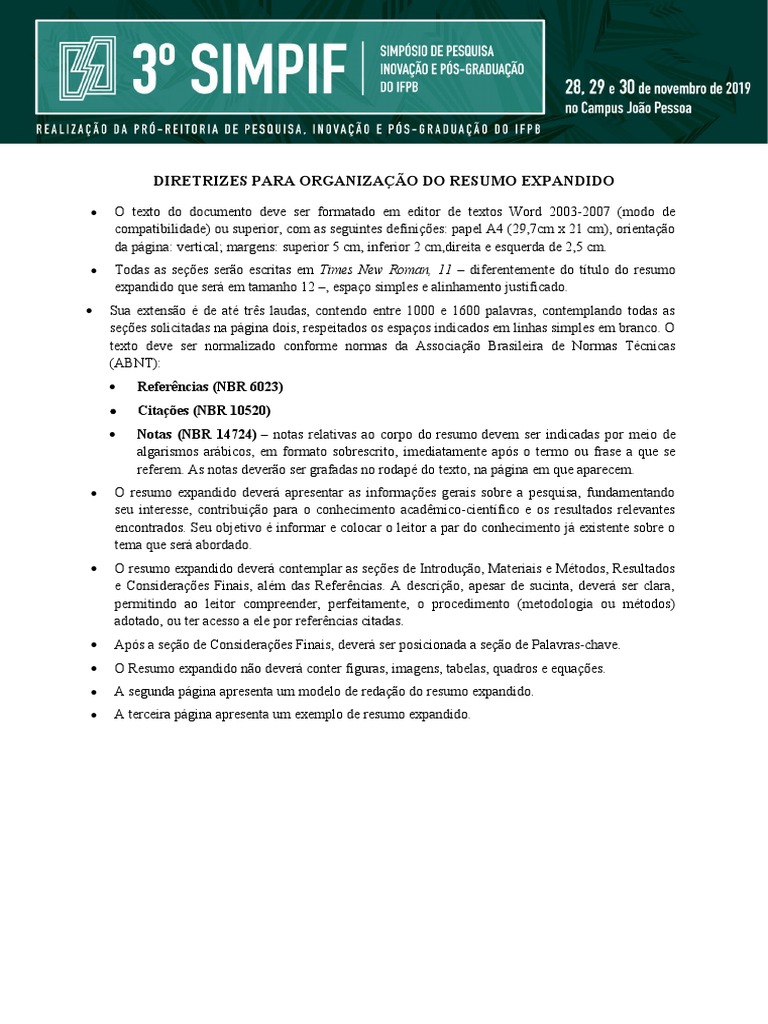 template-simpif3-resumo-expandido-final-com-exemplo | PDF | Abstract (resumo)