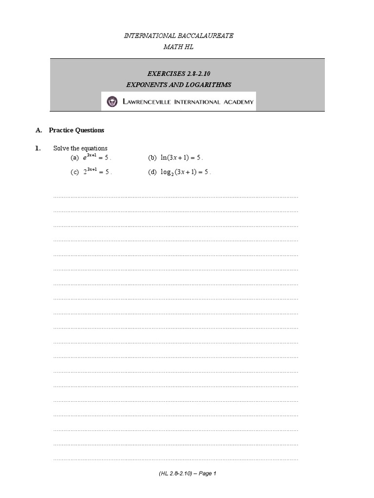 International Baccalaureate Math HL | PDF | Logarithm | Algebra