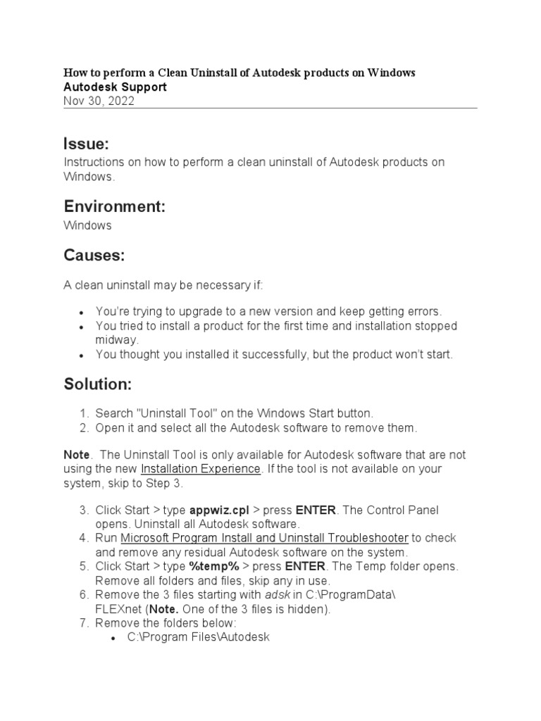 How To Perform A Clean Uninstall of Autodesk Products On Windows | PDF ...