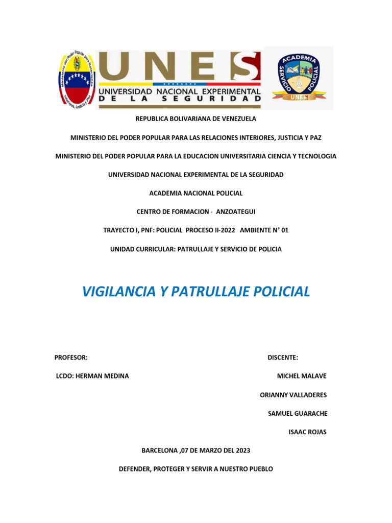 TRABAJO DE PATRULLAJE POLICIAL 2 | PDF | Policía | Método científico