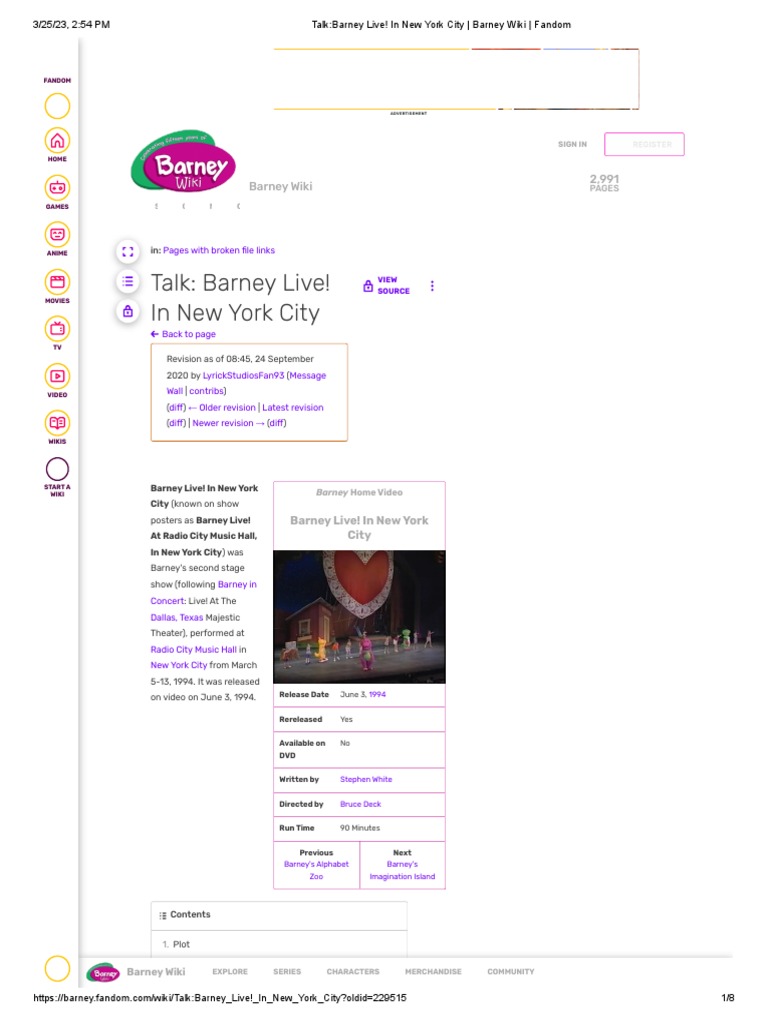 Talk - Barney Live! in New York City - Barney Wiki - Fandom | PDF ...