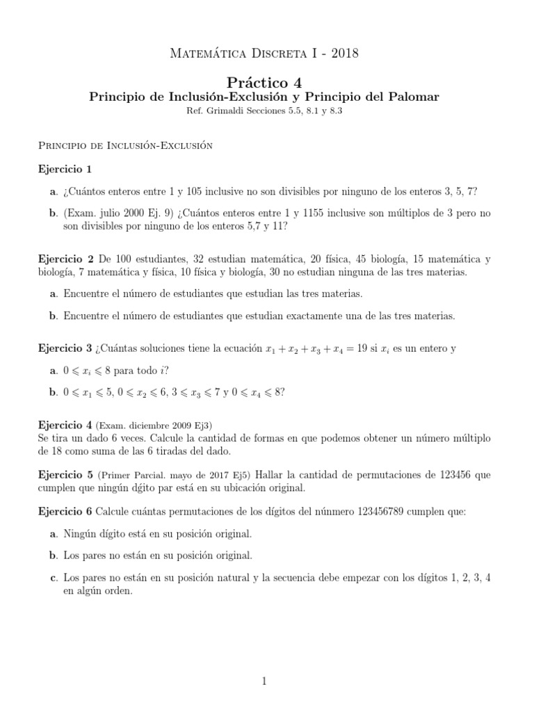 PR Actico 4: Matem Atica Discreta I - 2018 | PDF | Matemáticas ...