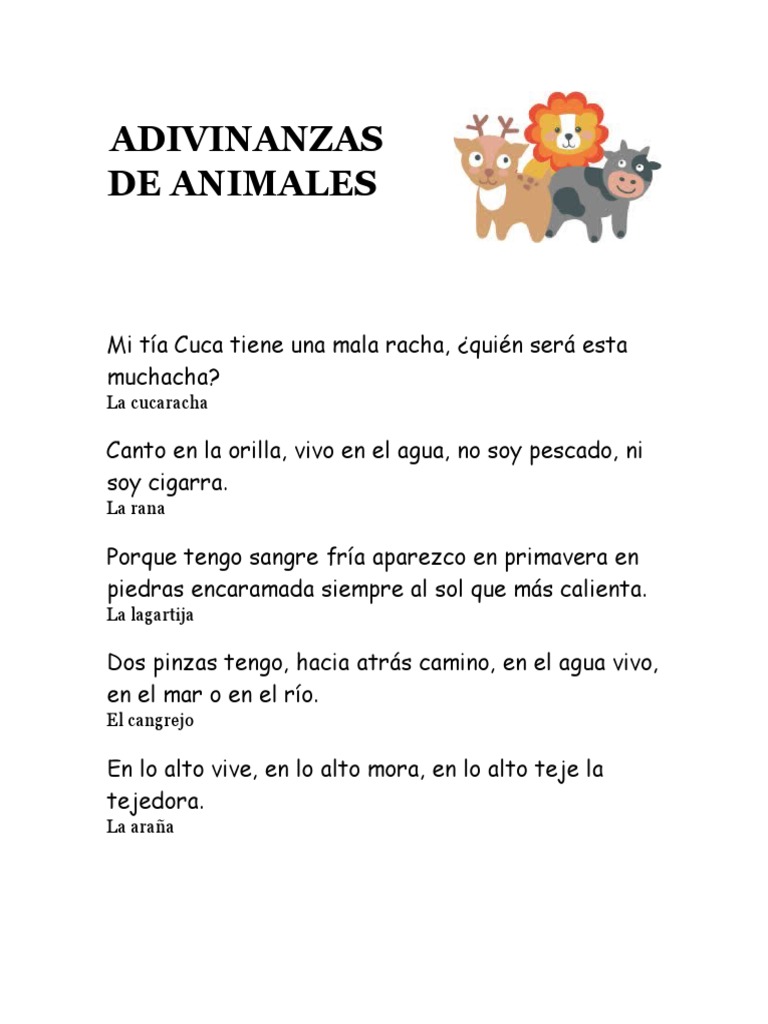 Adivinanzas de Animales Divertidas | PDF
