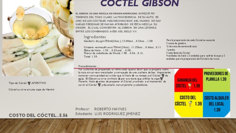 Coctel Gibson Ficha Técnica1 PDF | PDF | Martini (Cóctel) | Alcohol