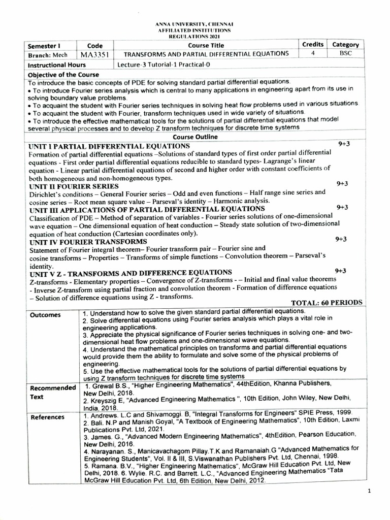TPDE Syllabus PDF | PDF | Partial Differential Equation | Differential Equations