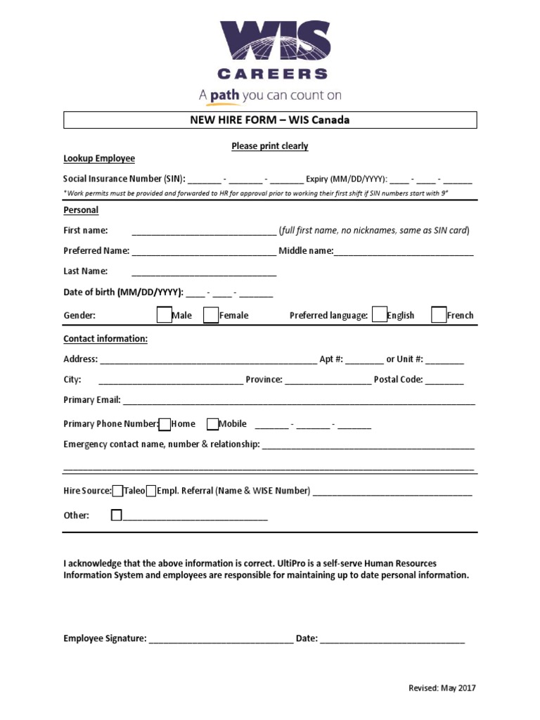 WIS New Hire Forms - 2022 | PDF | Working Time | Employment