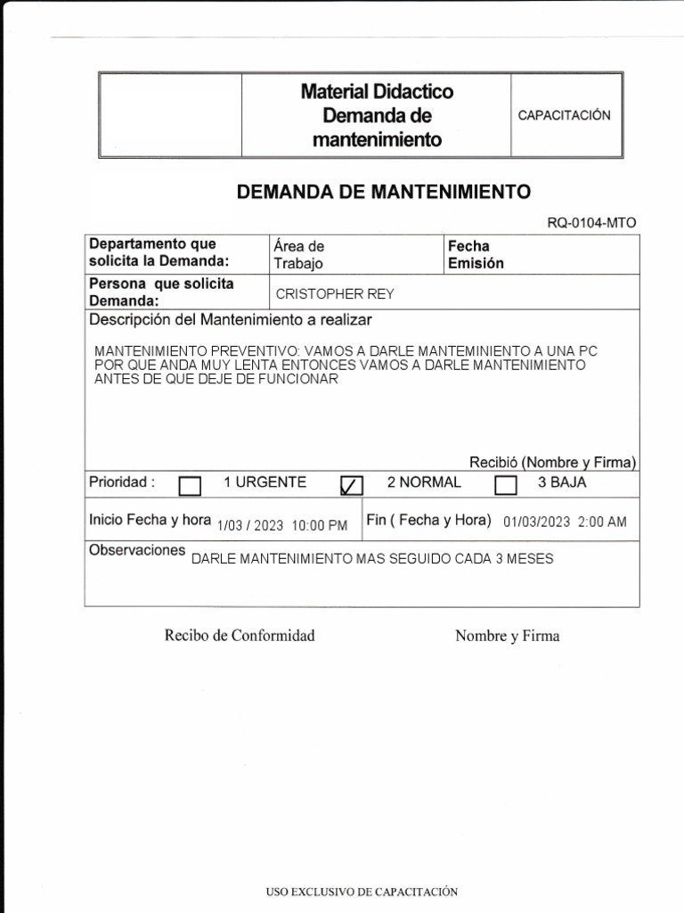 Demanda de Mantenimiento - 20230228 - 0001PC | PDF
