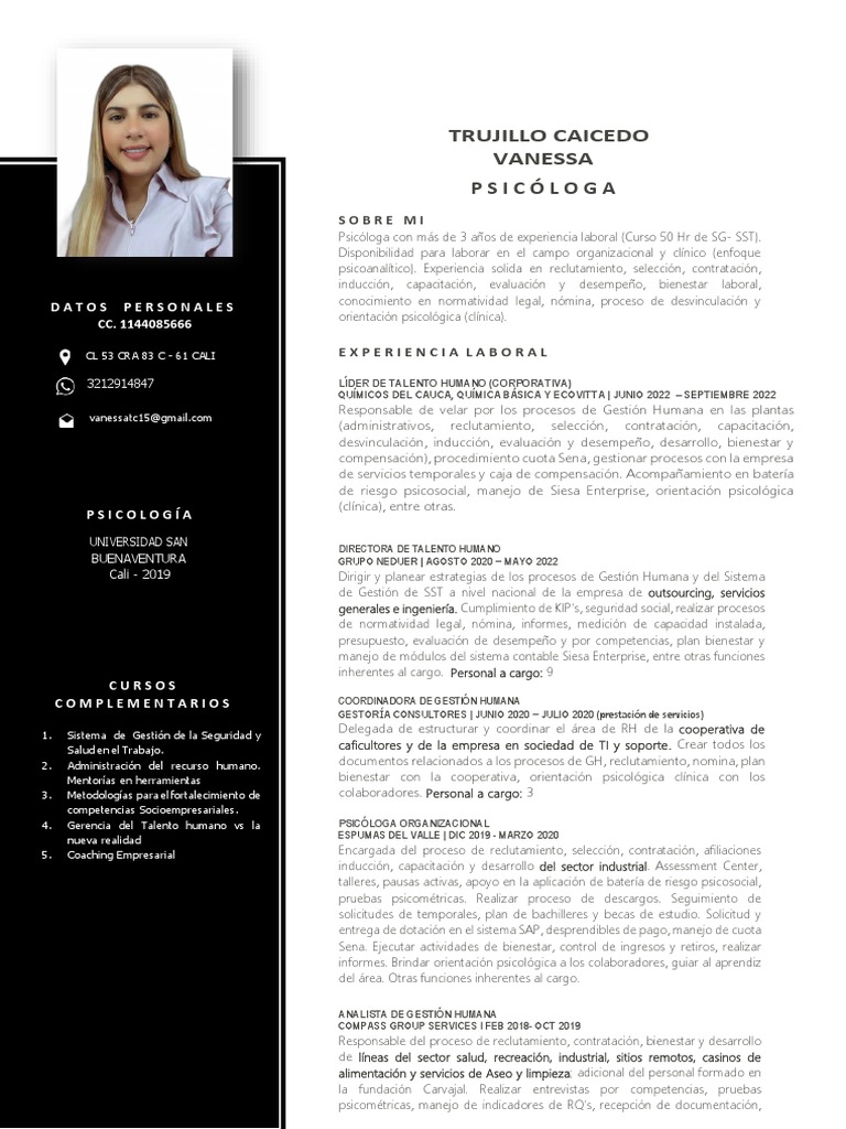 Hoja de Vida Psic Loga Organizacional 1663008997 | PDF | Sicología | Reclutamiento