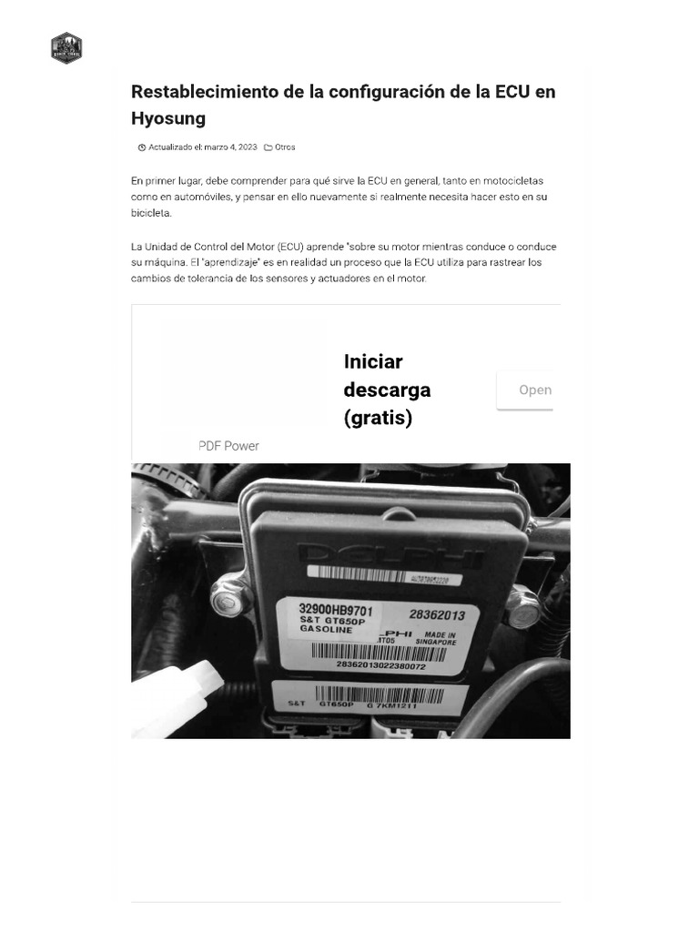 Restablecimiento de La Configuración de La ECU en Hyosung | PDF