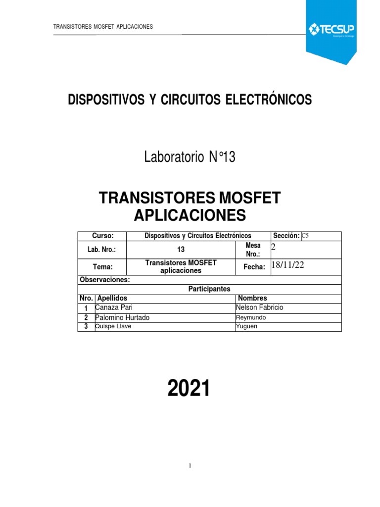 Lab - 13 Puente H - MOSFET ABC | PDF | Transistor | Mosfet